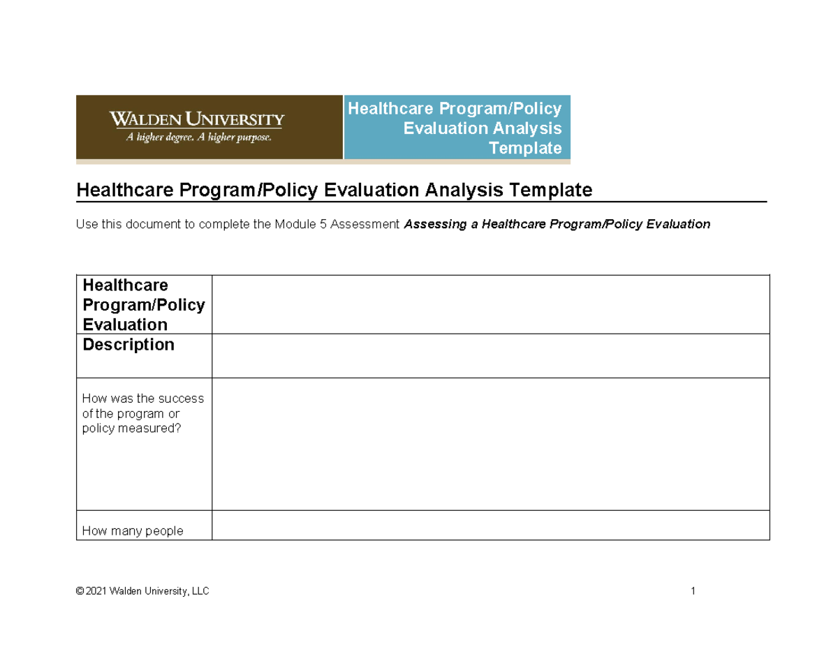 Assignment #10 - Healthcare Program/Policy Evaluation Analysis Template Use this document to ...