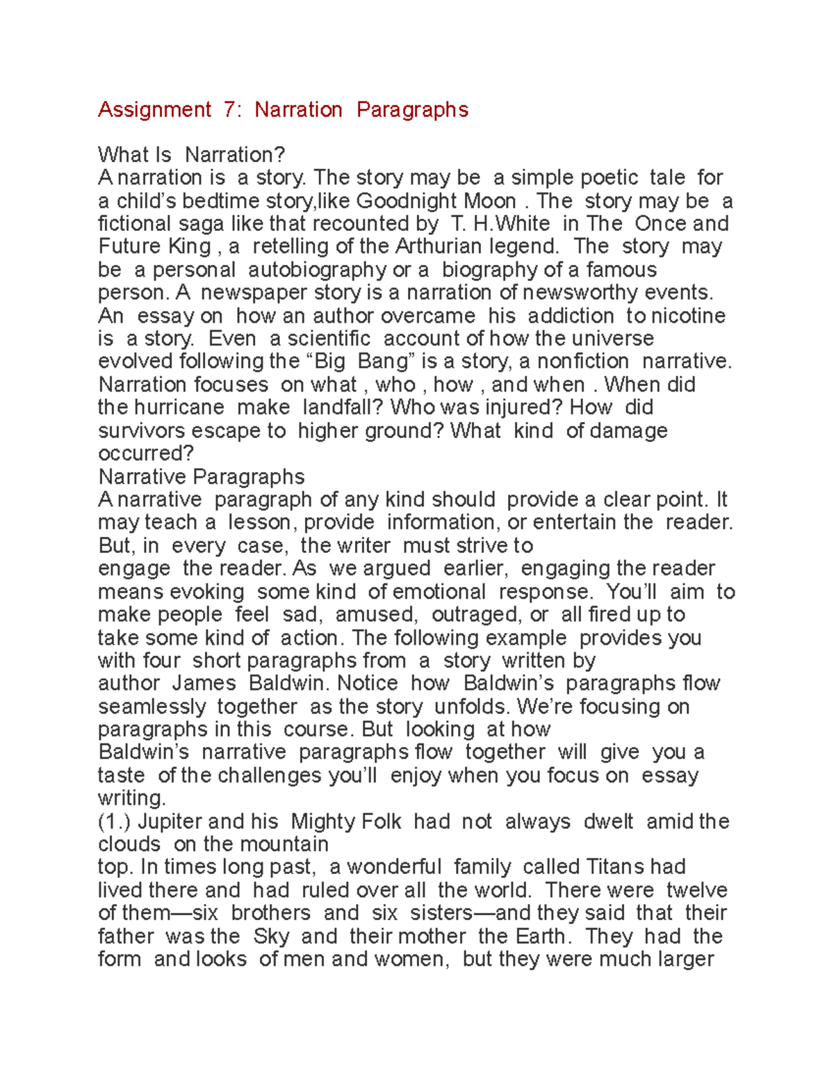 Assignment 7 Narration Paragraphs - Assignment 7: Narration Paragraphs ...
