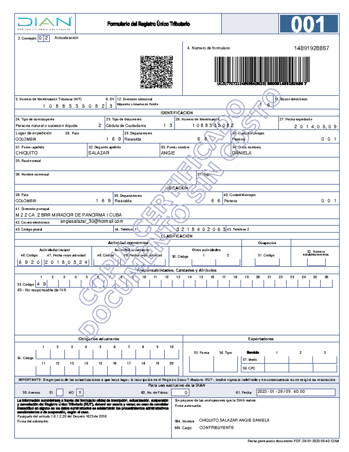 Rut actualizado Daniela - 27. Fecha expedición Exportadores Para uso ...