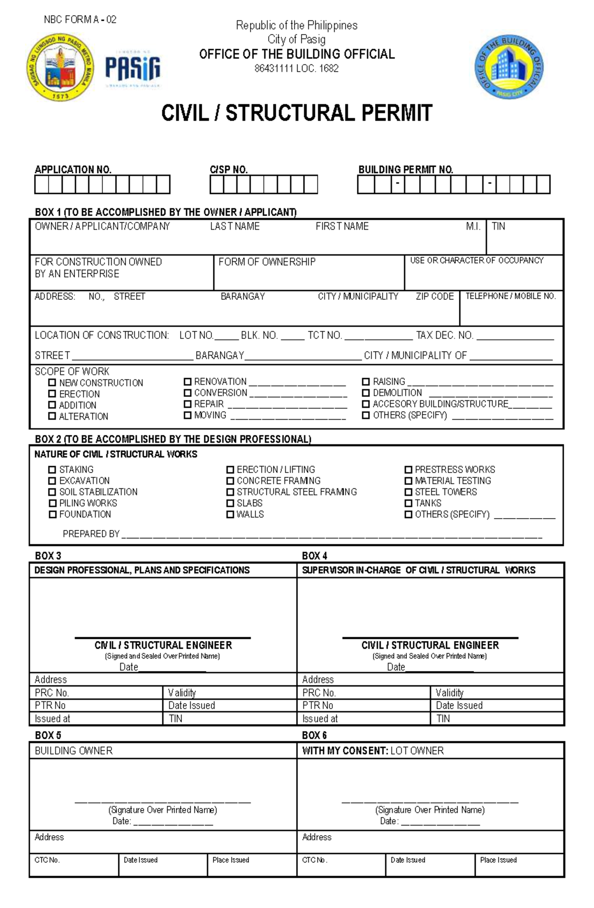 Civil Structural Permit - Republic of the Philippines City of Pasig ...