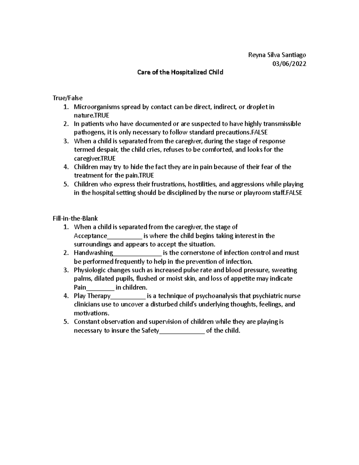 Care of the Hospitalized Child - Reyna Silva Santiago 03/06/ Care of ...