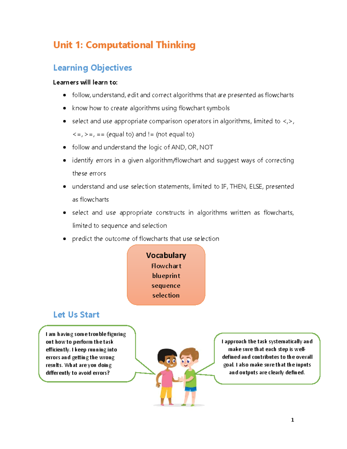 G6 Unit 1 Computational Thinking Unit 1 Computational Thinking Learning Objectives Learners