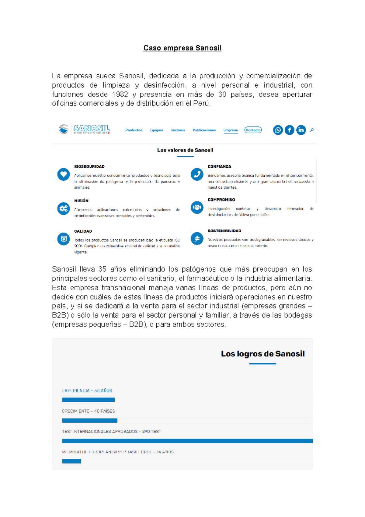 Tarea Academica 01 - CASO Empresa Sanosil-1 - Caso empresa Sanosil La ...
