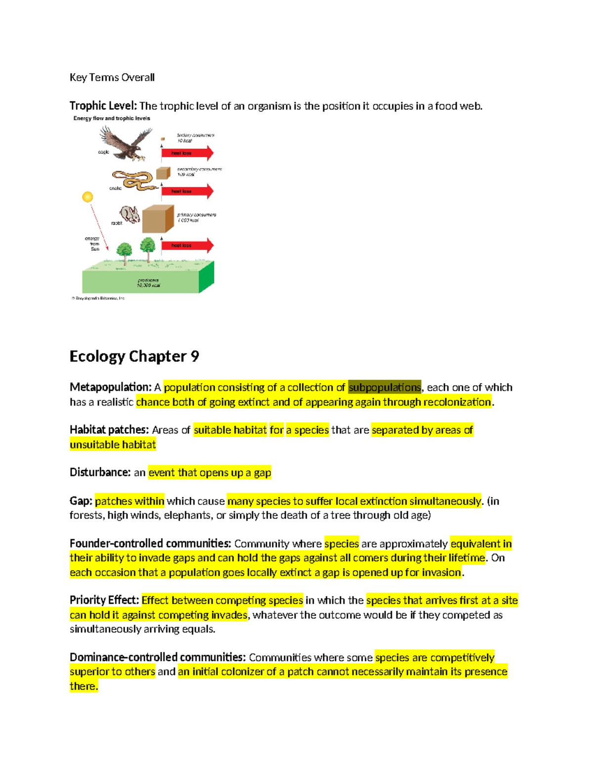 Ecology Final Notes - Key Terms Overall Trophic Level: The trophic ...