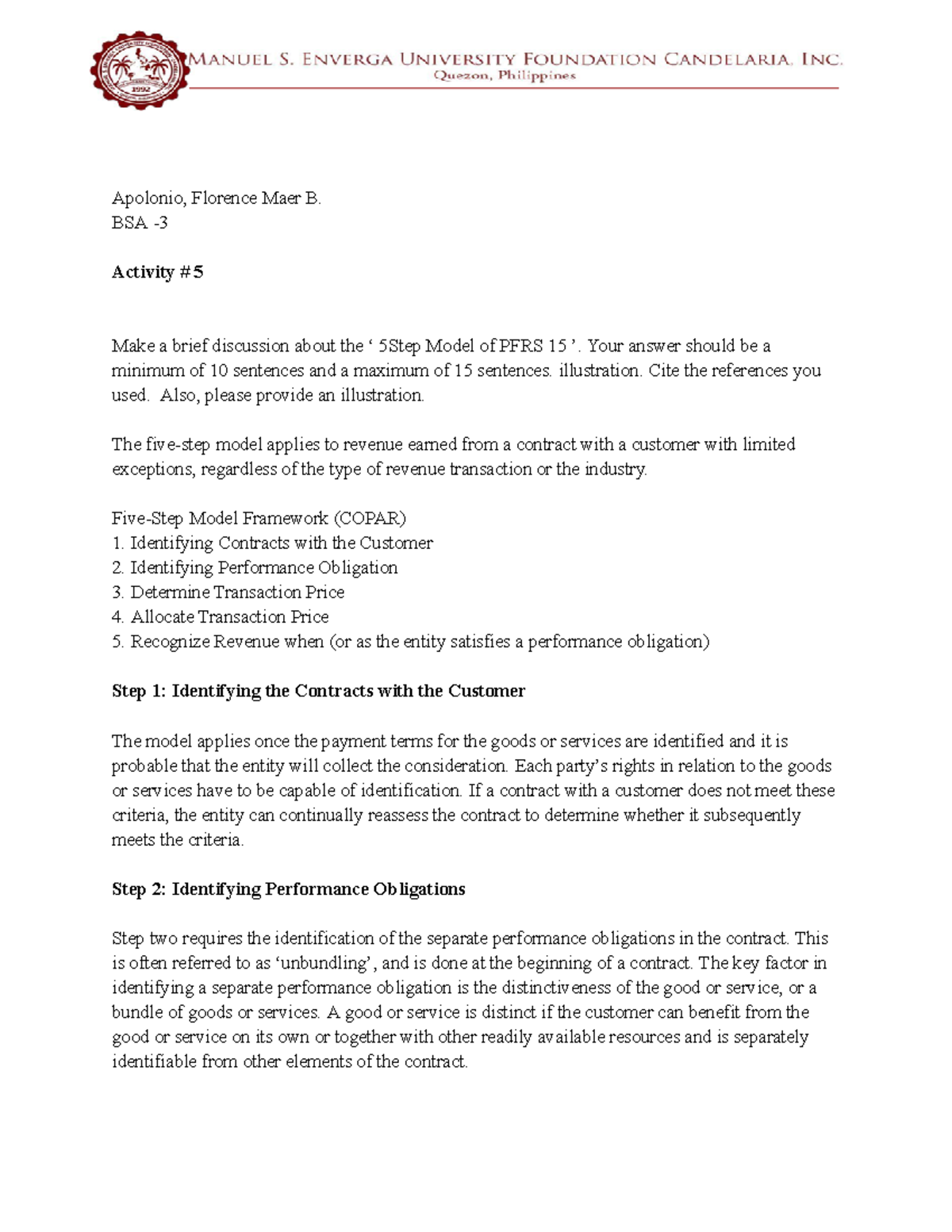 Activity Number 5 - Apolonio, Florence Maer B. BSA - Activity # 5 Make ...