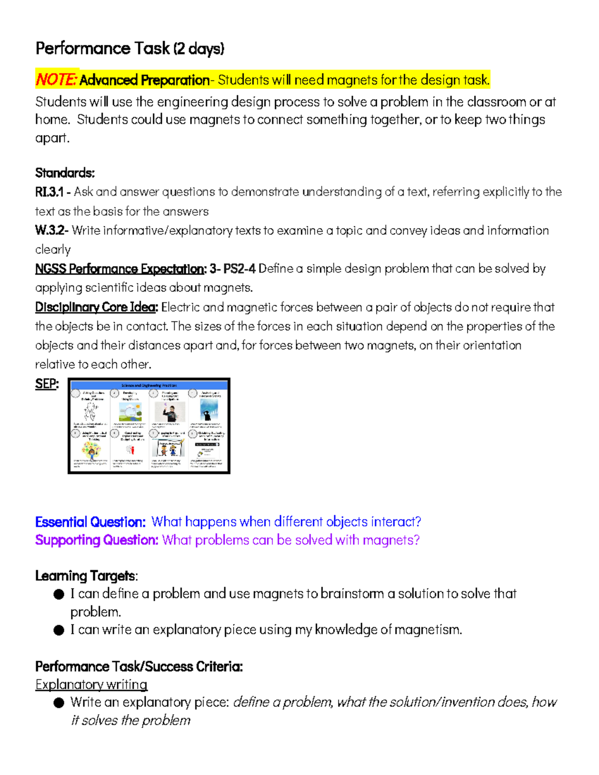 Performance Task Overview Gr 3 Force & Motion - Performance Task (2 days) NOTE: Advanced - Studocu