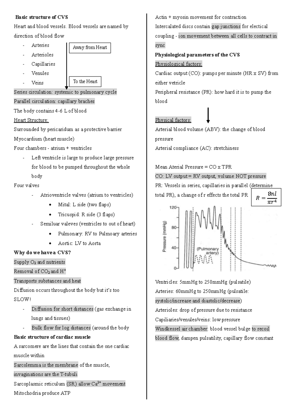 PHSL232 LECTURE NOTES 1 - Basic structure of CVS Heart and blood ...