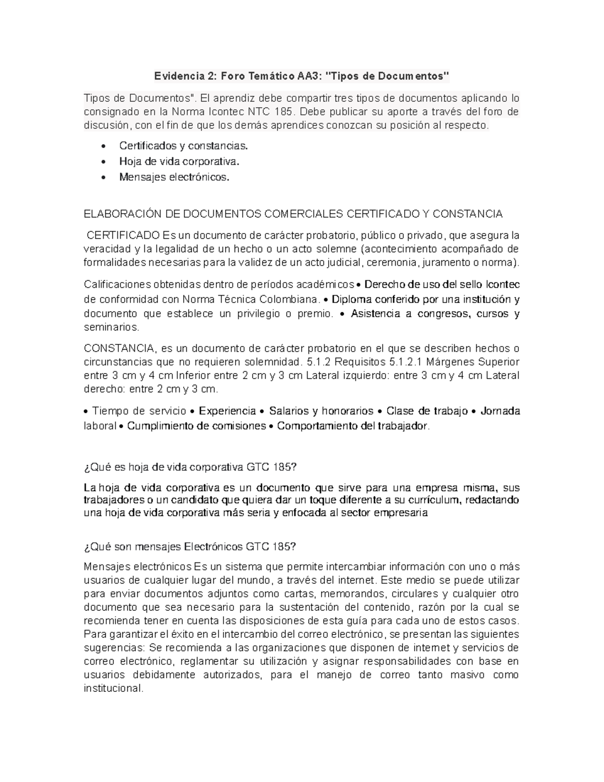 Evidencia 2 - Evidencia 2: Foro Temático AA3: "Tipos de Documentos" Tipos de - Studocu