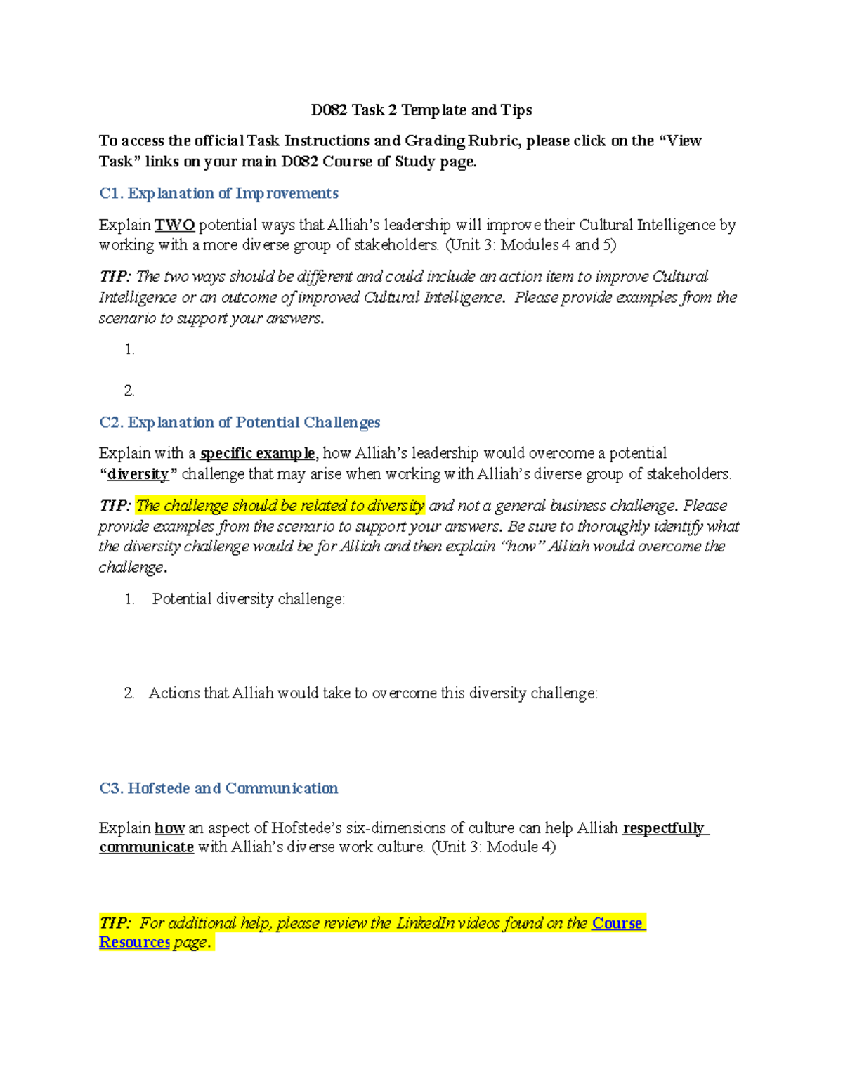 D082 Task Template and Tips 0123 copy - D082 Task 2 Template and Tips ...