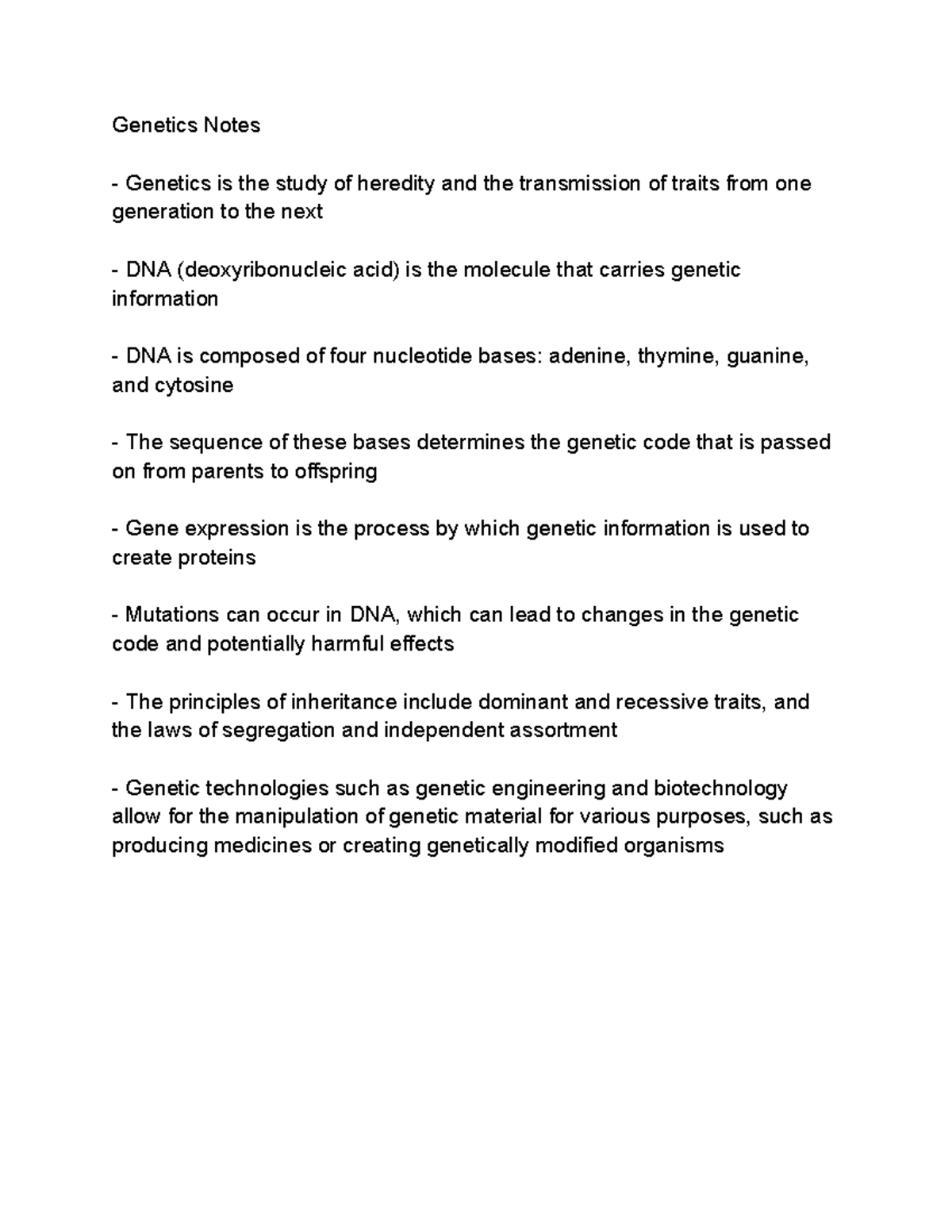 AP Biology Notes on Genetics - Genetics Notes Genetics is the study of ...