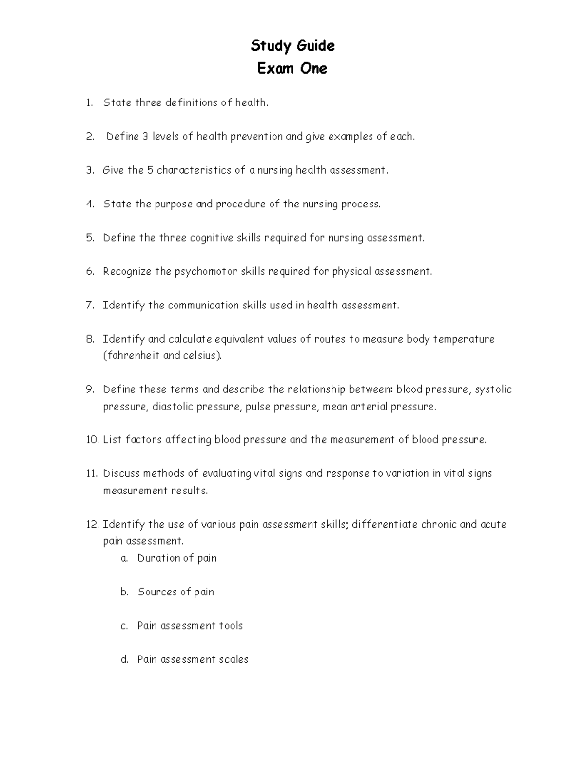 Exam One Study Guide - Study Guide Exam One 1. State three definitions ...