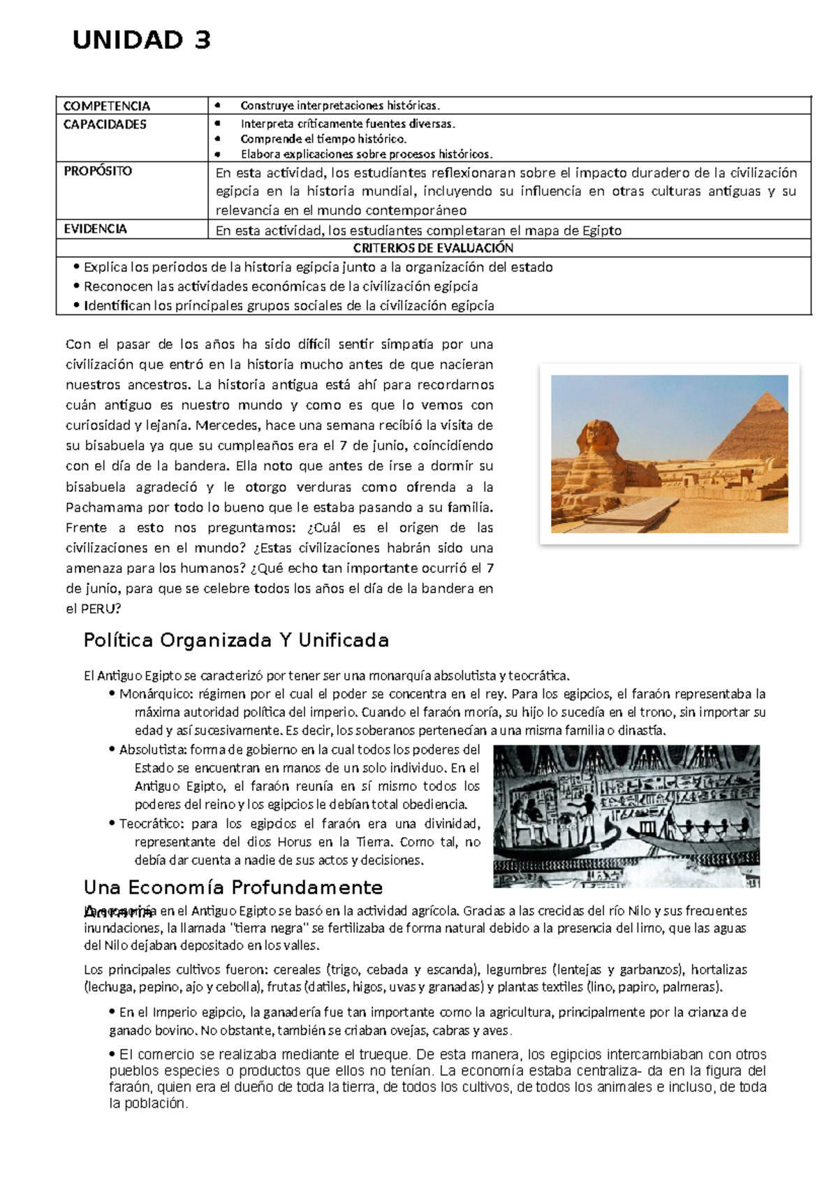 Ficha DE Actividad CCSS 1°- Semana 1 - El Antiguo Egipto se caracterizó ...