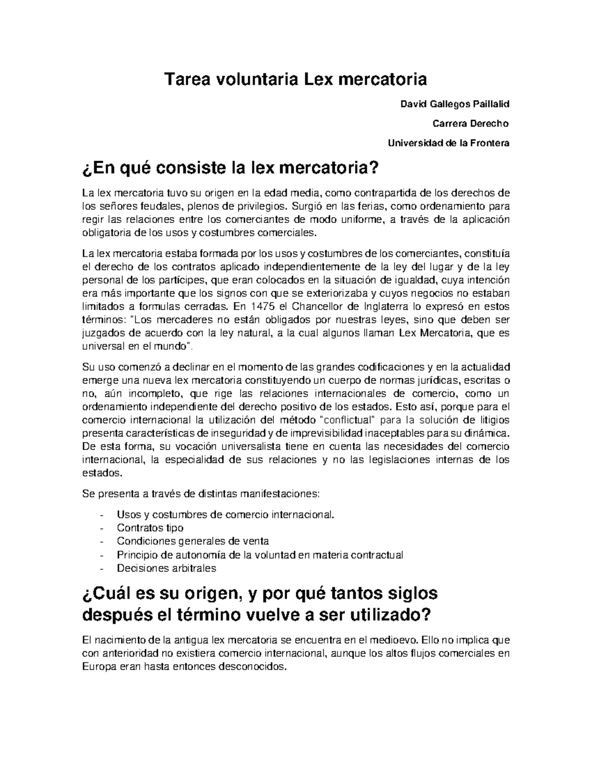 Gallegos, David - Lex Mercatoria - Tarea voluntaria Lex mercatoria David Gallegos Paillalid ...