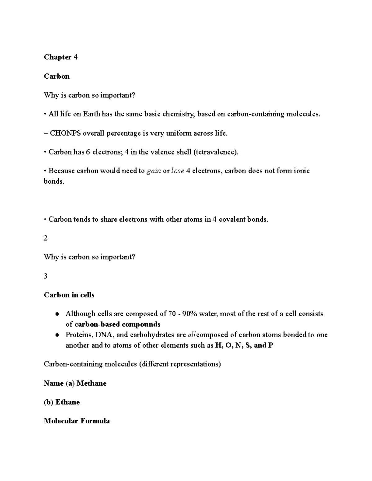 Bio3 - book notes for exams - Chapter 4 Carbon Why is carbon so ...
