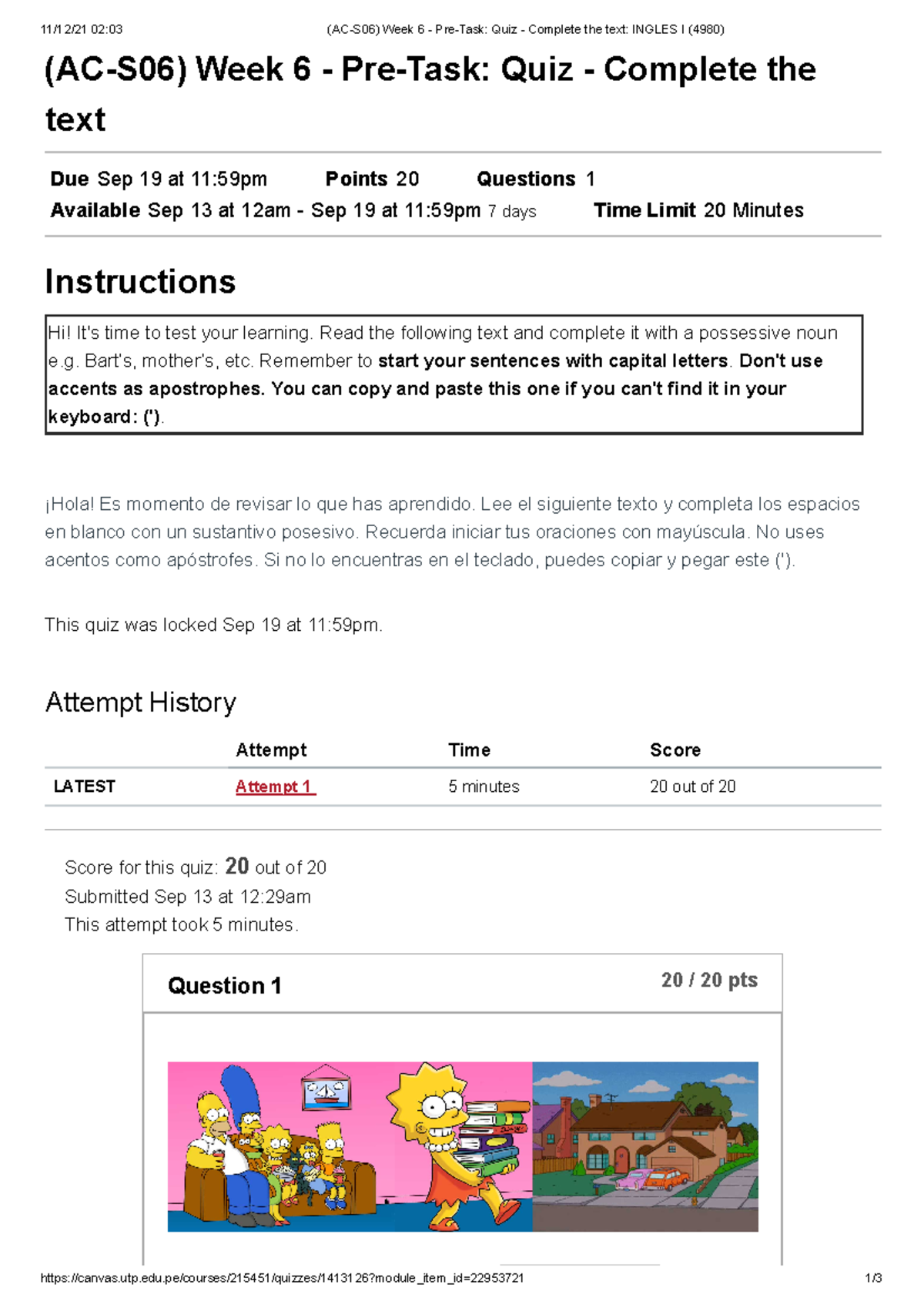 (AC-S06) Week 6 - Pre-Task Quiz - Complete the text Ingles I - 11/12/21 ...