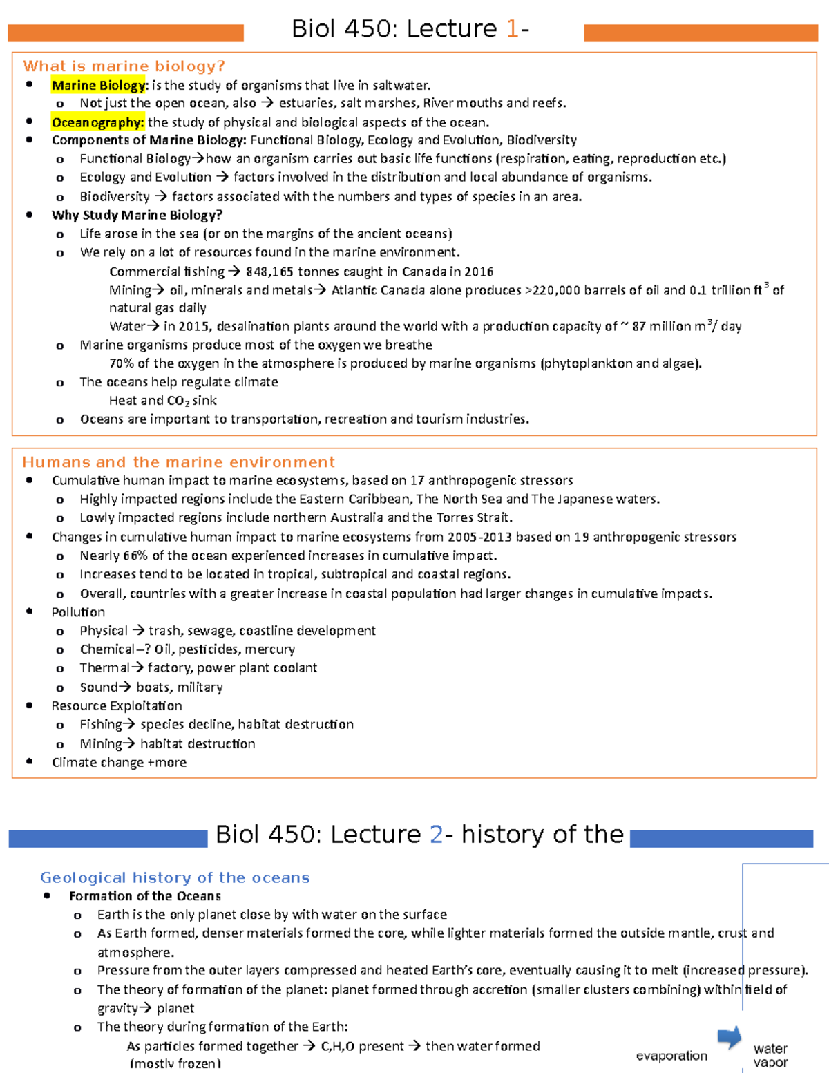 BIOL 450 Midterm Notes - What is marine biology? Marine Biology: is the ...