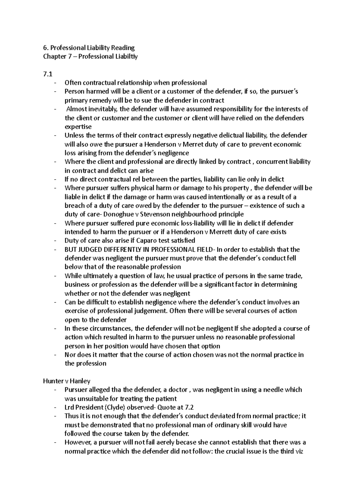 Chapter 7 Professional Liability Reading - Professional Liability ...