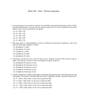 Math 100 Quiz 4 Review - Math 100 - Quiz 4 Review The population of the ...