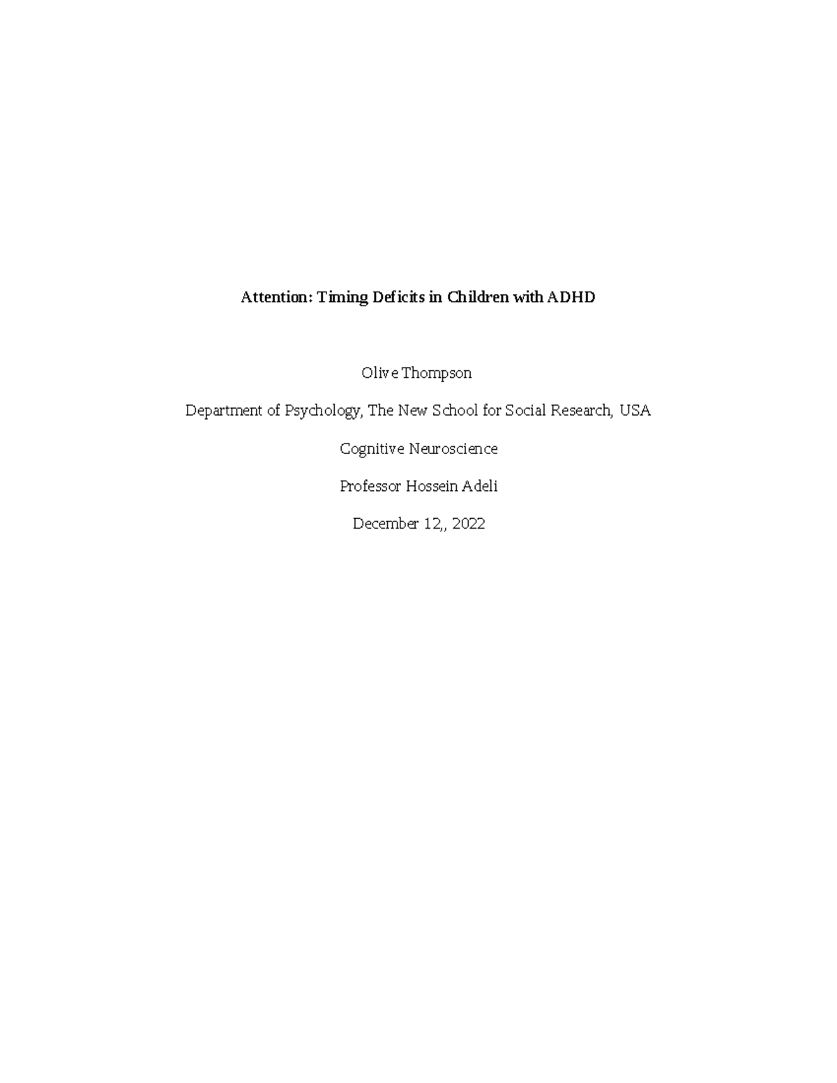 Thompson Final Paper - Essay assignment from lectures and readings ...