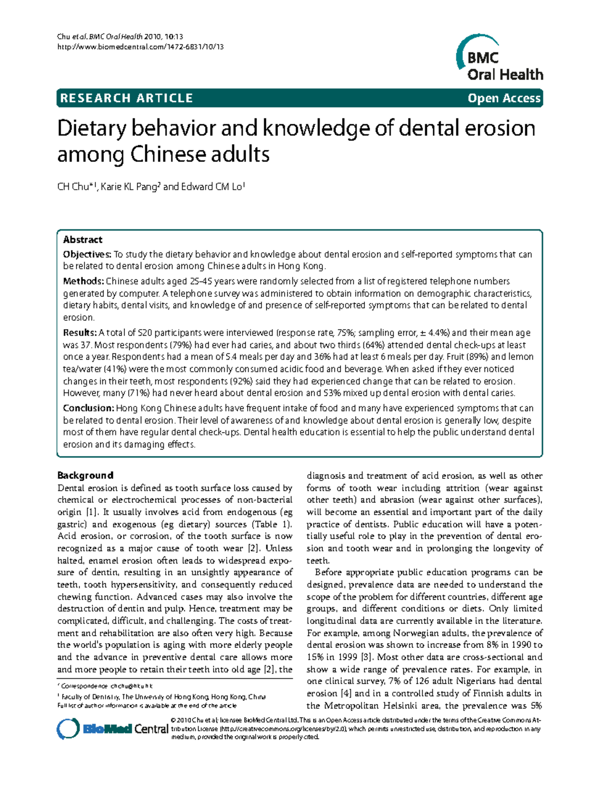 1472 6831 10 13 - all the lecture notes - Chu et al. BMC Oral Health ...