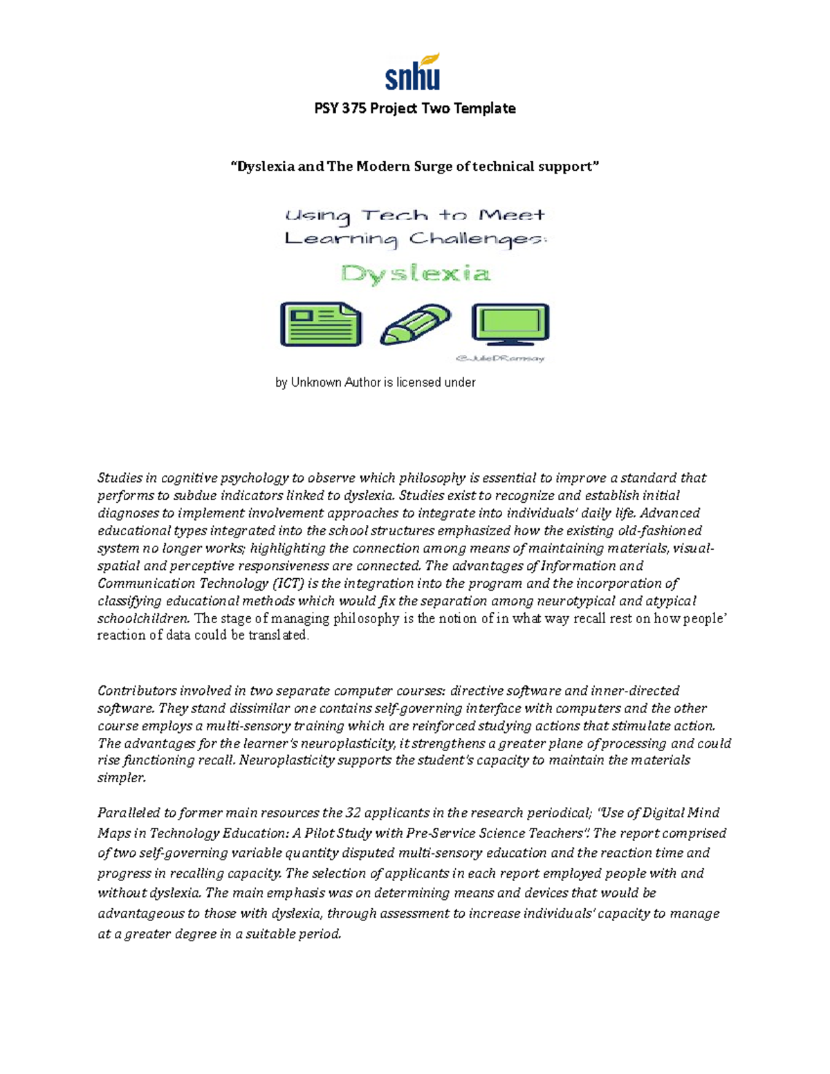 PSY 375 7-2 Project Two - 7-2 - PSY 375 Project Two Template “Dyslexia ...