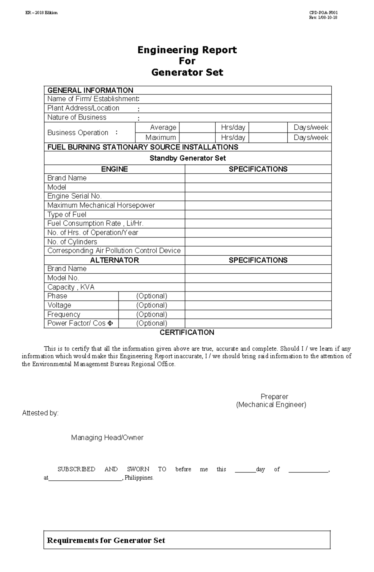 2018 Engineering Report Gen Set - : : : : Engineering Report For ...