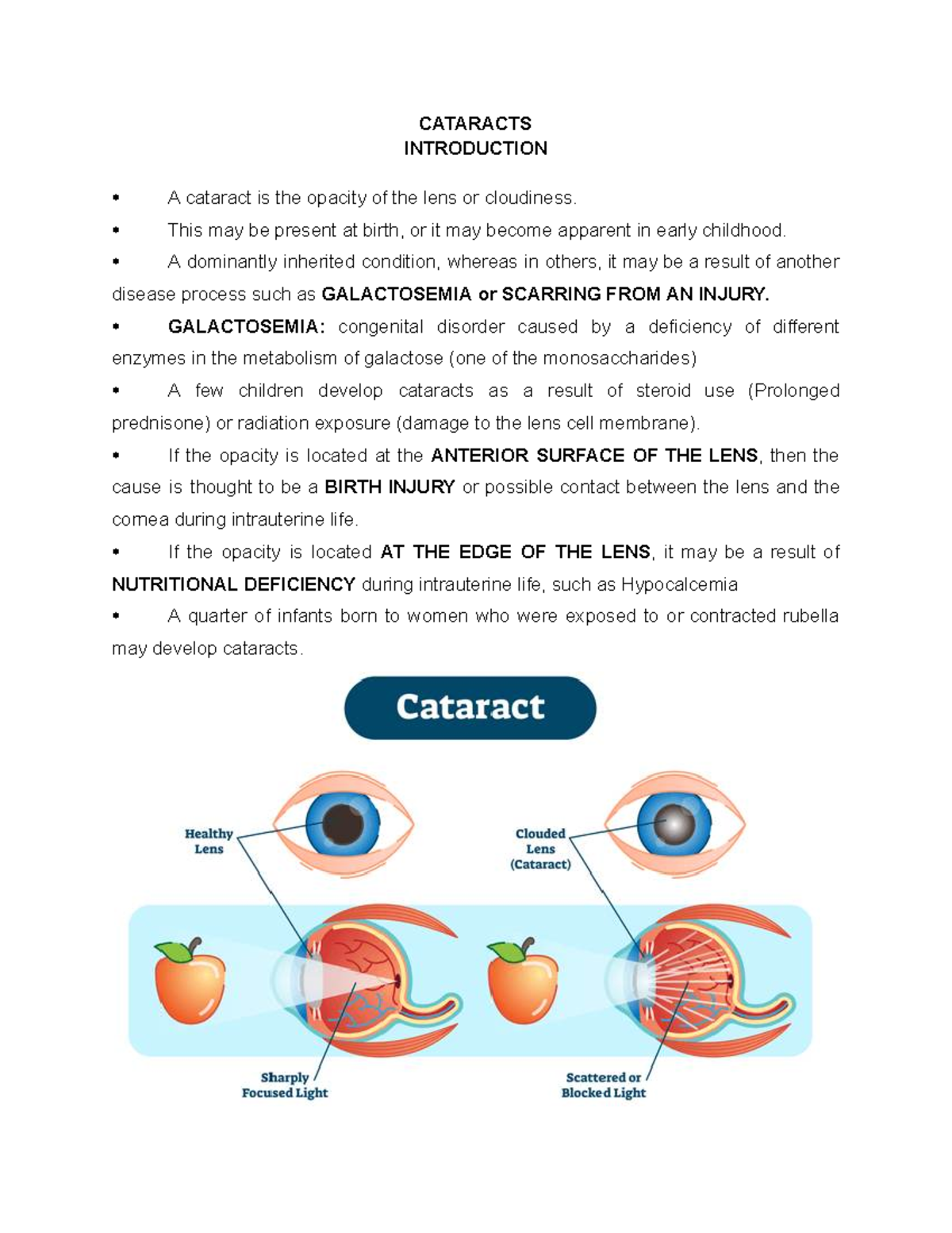 INNER EYE CONDITIONS- CATARACTS - CATARACTS INTRODUCTION ⦁ A cataract ...