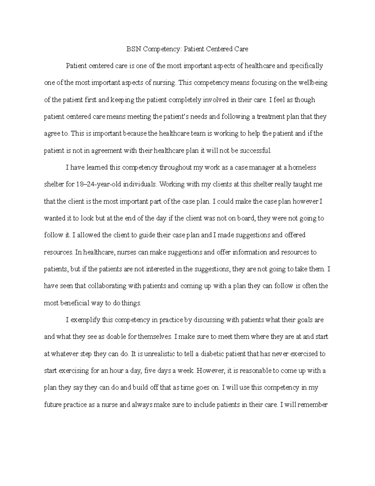 BSN competency patient centered care - BSN Competency: Patient Centered ...