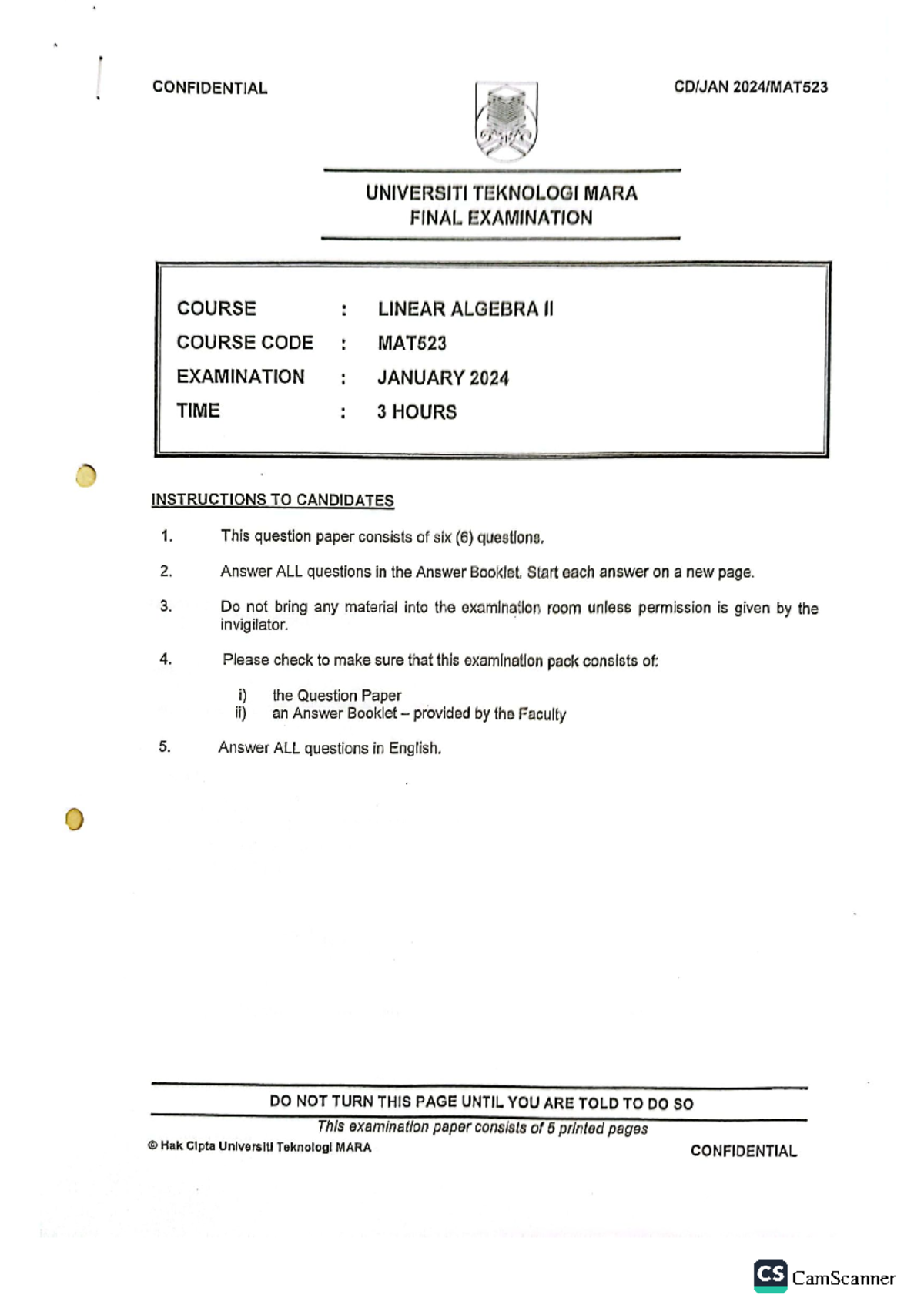 PAST YEAR QUESTION FEB2023 STA568 UITM CDSC241 - CONFIDENTIAL ...