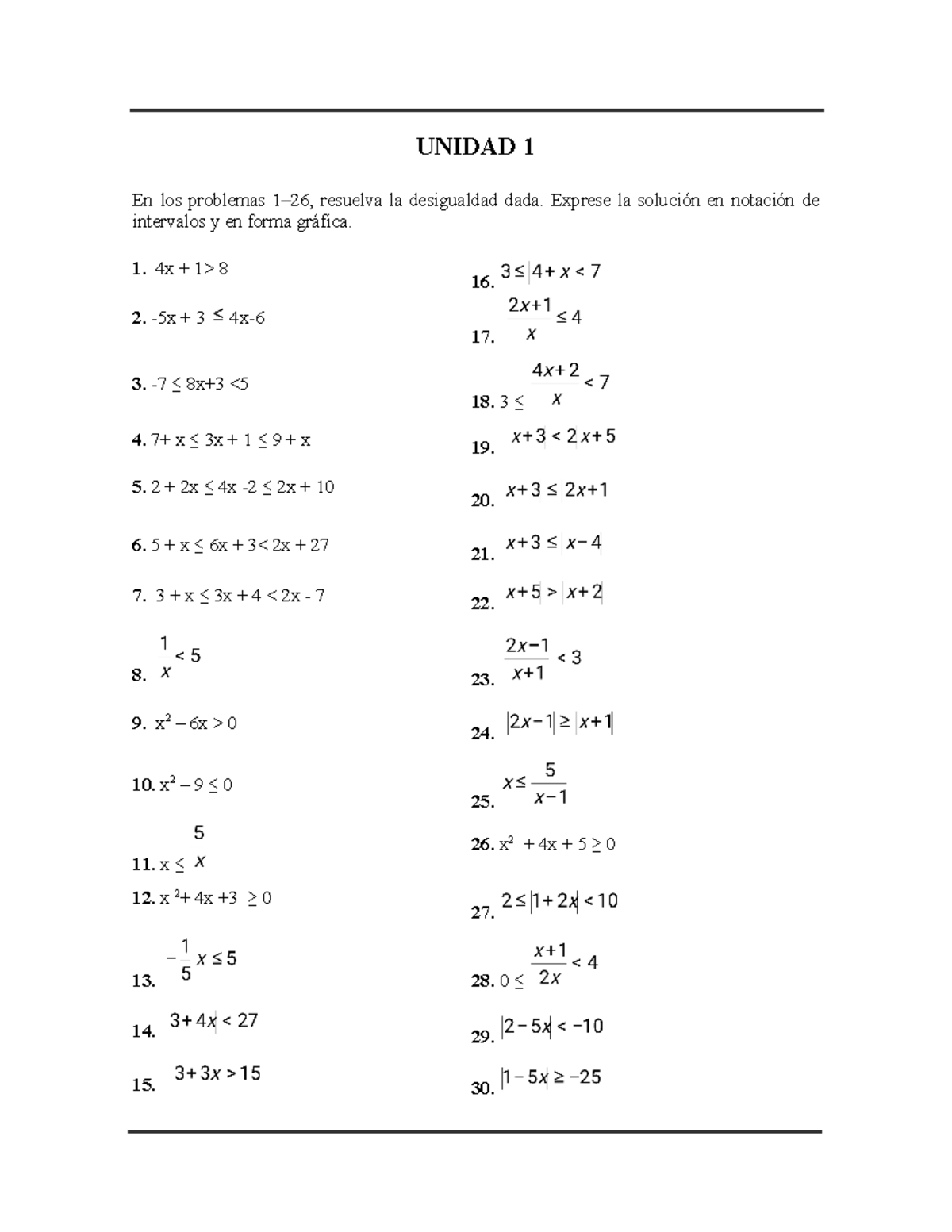 GUIA Calculo diferencial e integral Parte uno - UNIDAD 1 En los problemas 1–26, resuelva la ...