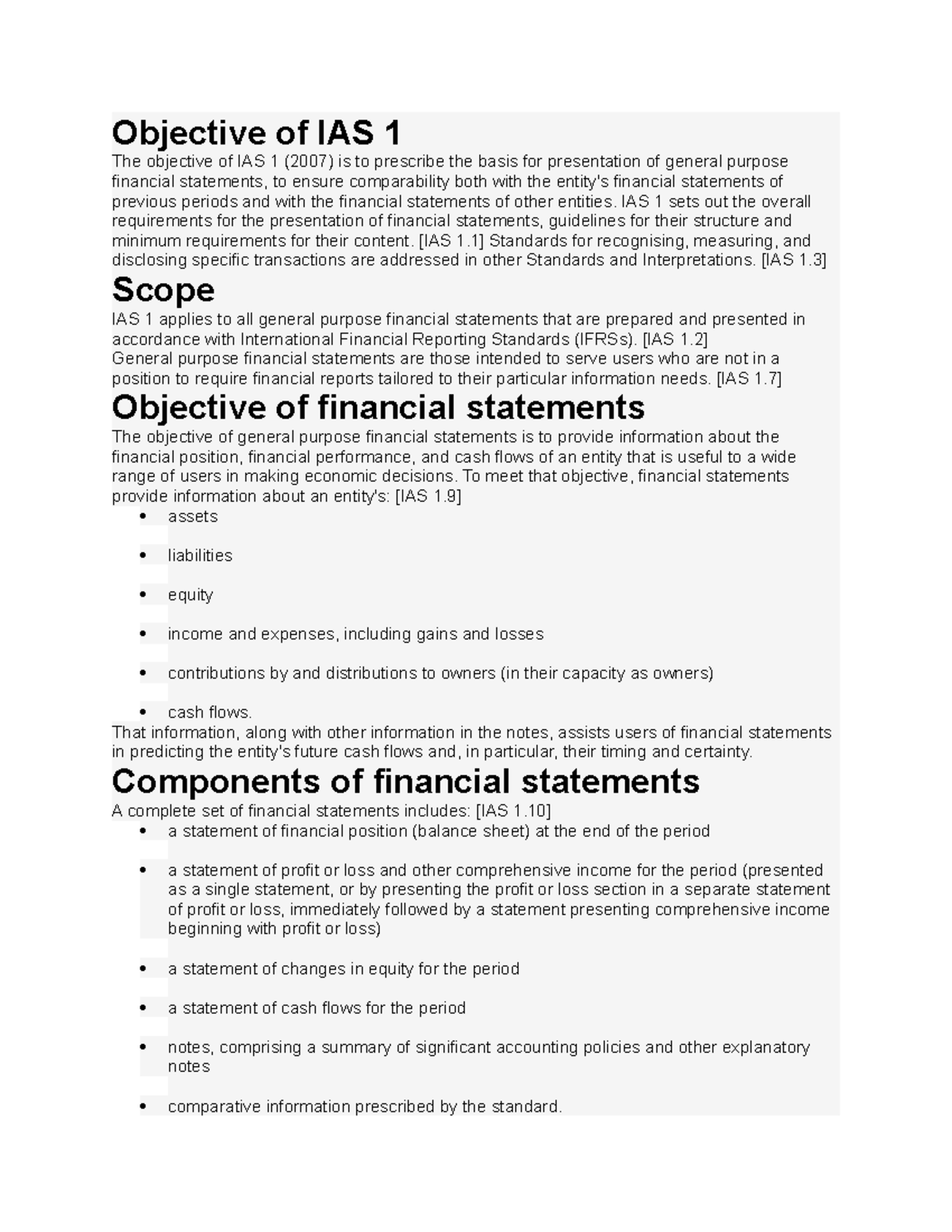 Objective Of IAS 1 A Summary Of The Content Of IAS 1 Objective Of