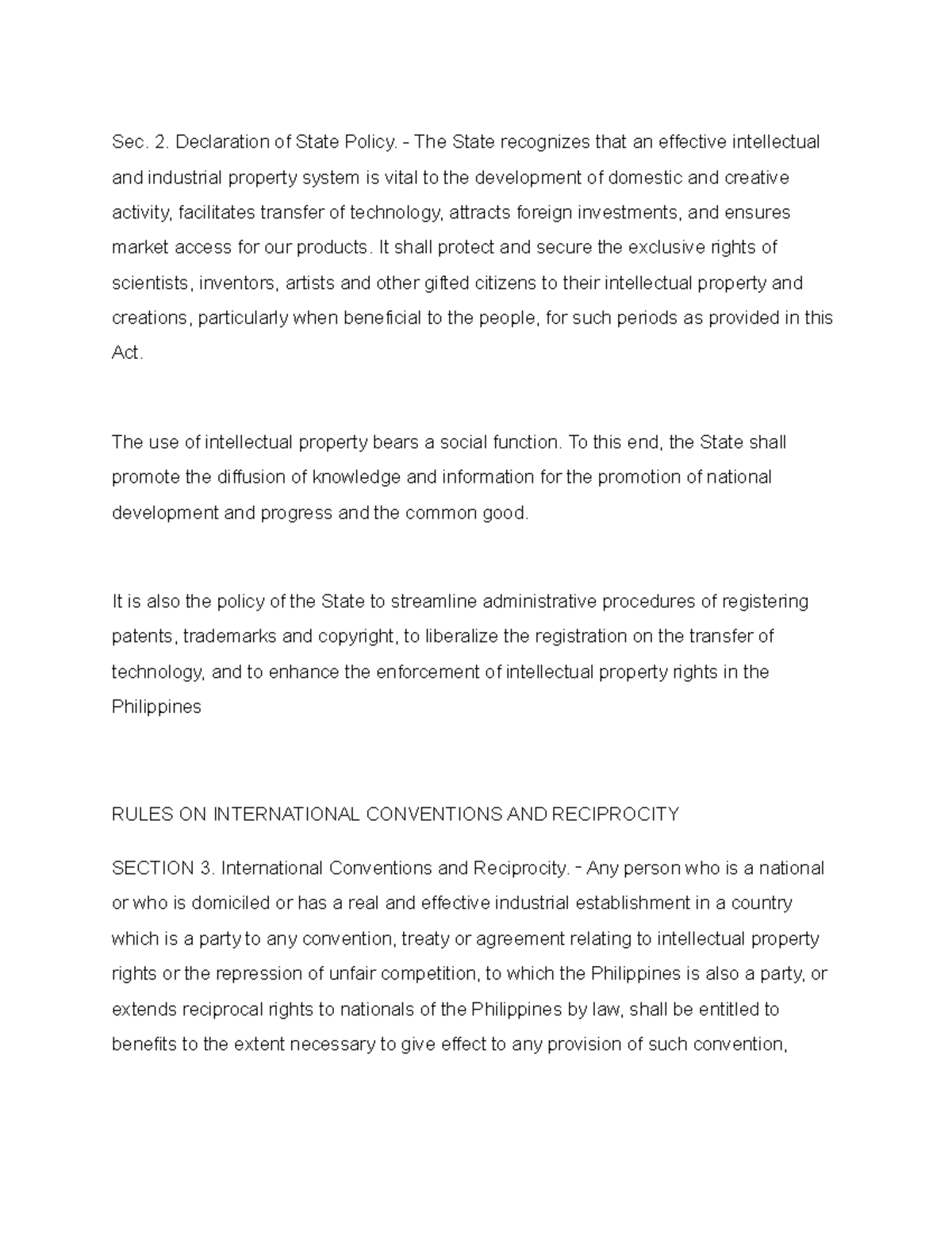 IBT Notes - Sec. 2. Declaration of State Policy. - The State recognizes ...