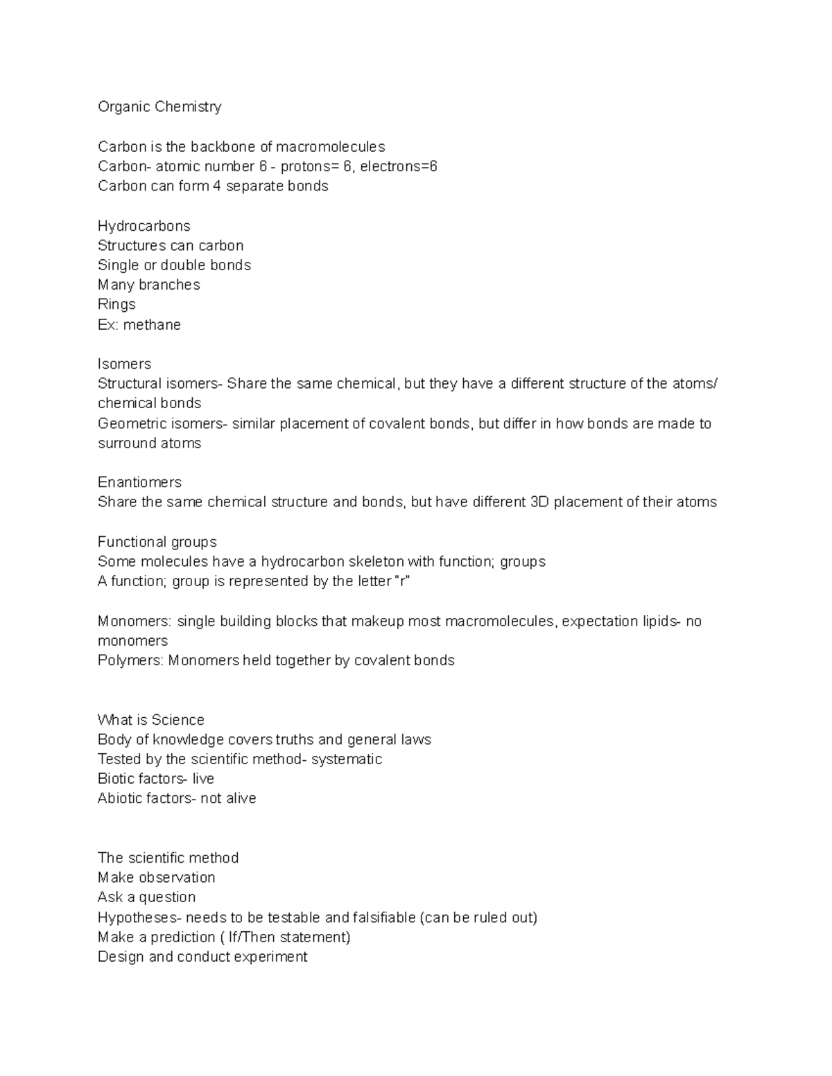 Organic Chemistry- bio notes - Organic Chemistry Carbon is the backbone ...