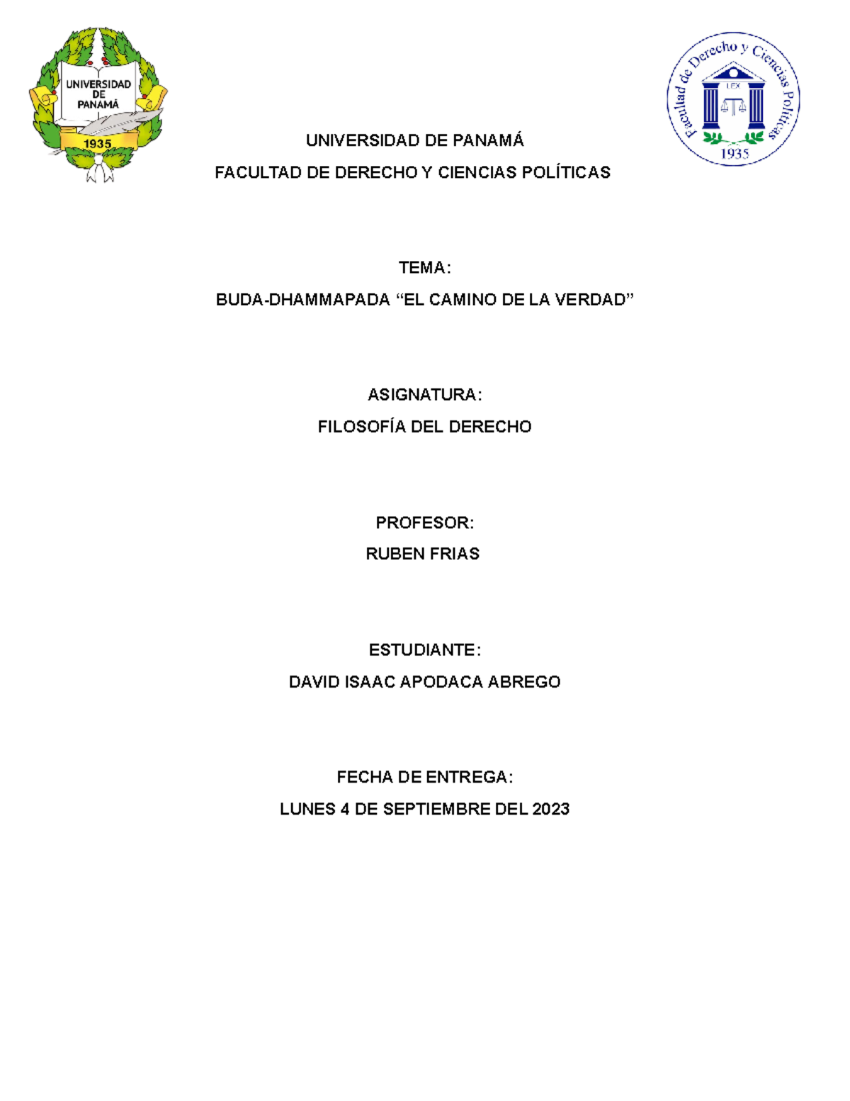 Ensayo Filosofia Derecho David Apodaca - UNIVERSIDAD DE PANAMÁ FACULTAD ...