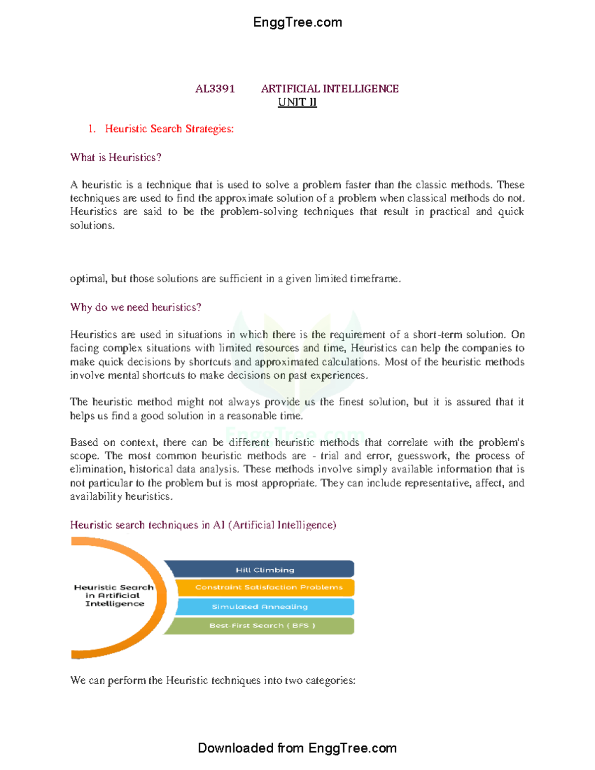 AL3391-Artificial-Intelligence-Unit II - AL3391 ARTIFICIAL INTELLIGENCE UNIT II Heuristic Search ...