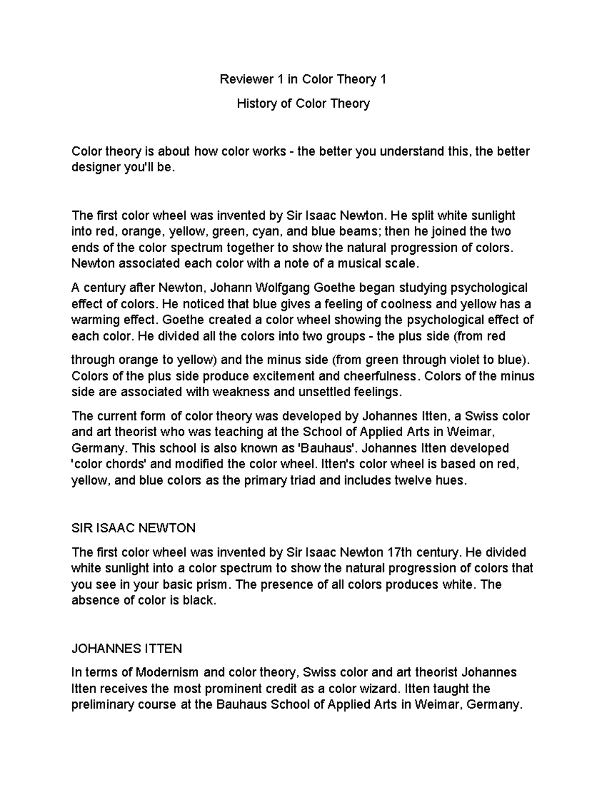 Reviewer 1 in Color Theory 1 - Reviewer 1 in Color Theory 1 History of ...