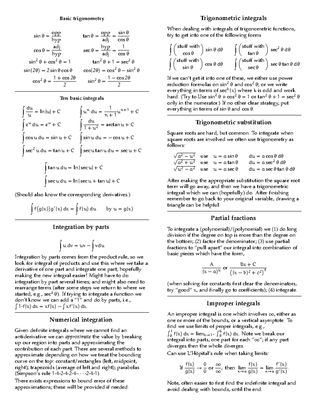 Exam 1 review notes - Basic trigonometry sin θ = opp hyp tan θ = opp ...