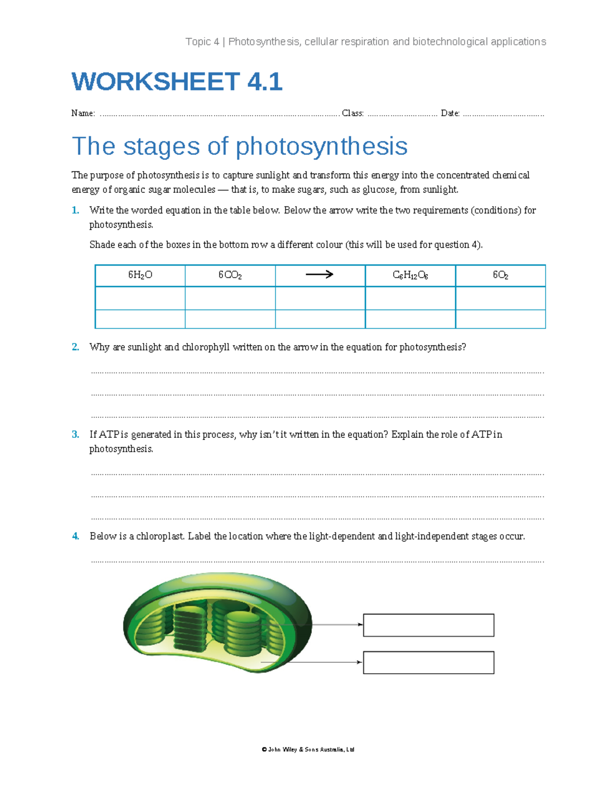 Photosynthesis practice question booklet - WORKSHEET 4. Name: - Studocu