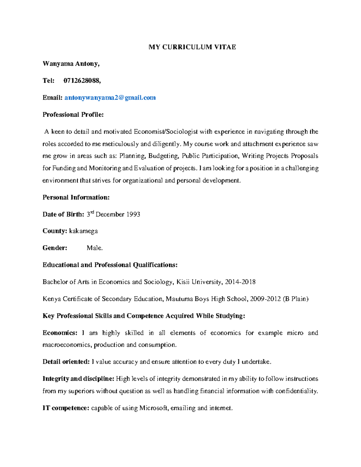 Sample/practice exam 2018, questions - MY CURRICULUM VITAE Wanyama ...