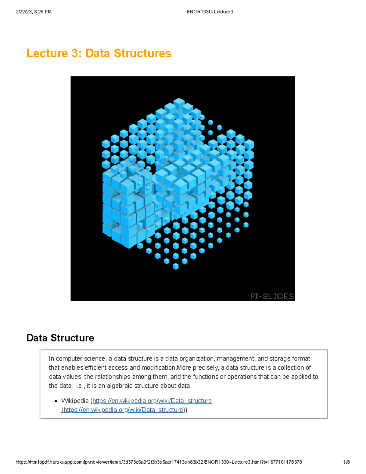 ENGR1330- Lecture 3 - Professor Turgut Batulrap - Lecture 3: Data Structures Data Structure In ...
