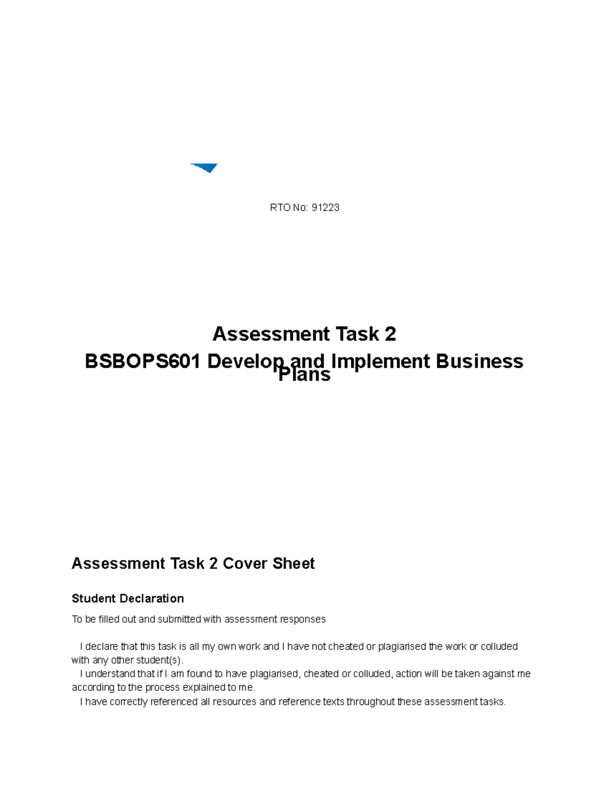 Bsbops 601 Task 2 - task - RTO No: 91223 Assessment Task 2 BSBOPS601 Develop and Implement ...