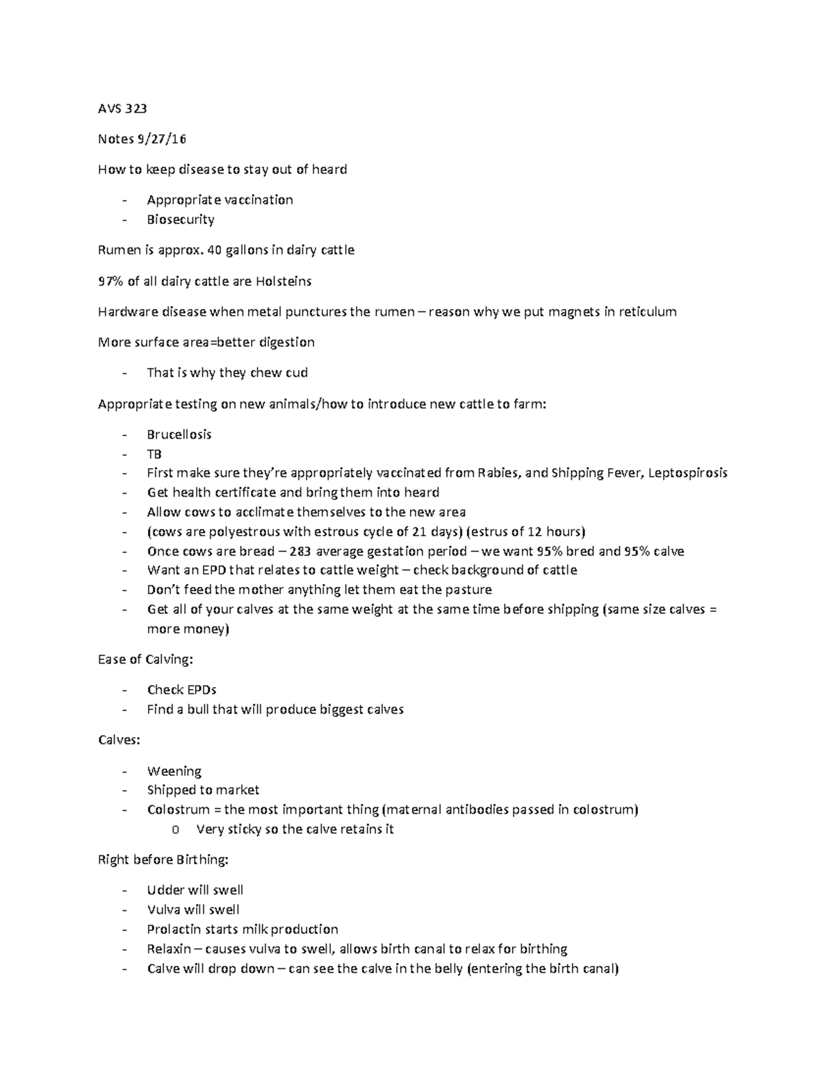 AVS Notes - AVS 323 Notes 9/27/ How to keep disease to stay out of ...