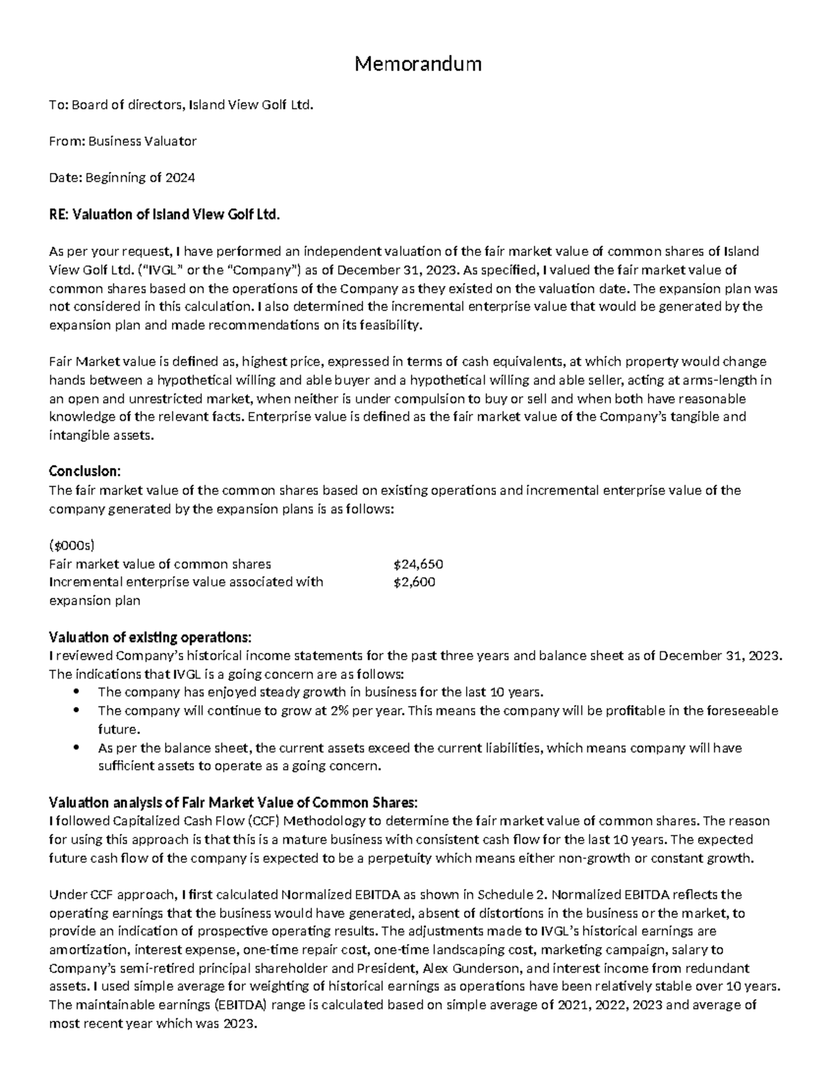 Memorandum- IVGL - Memorandum To: Board of directors, Island View Golf ...