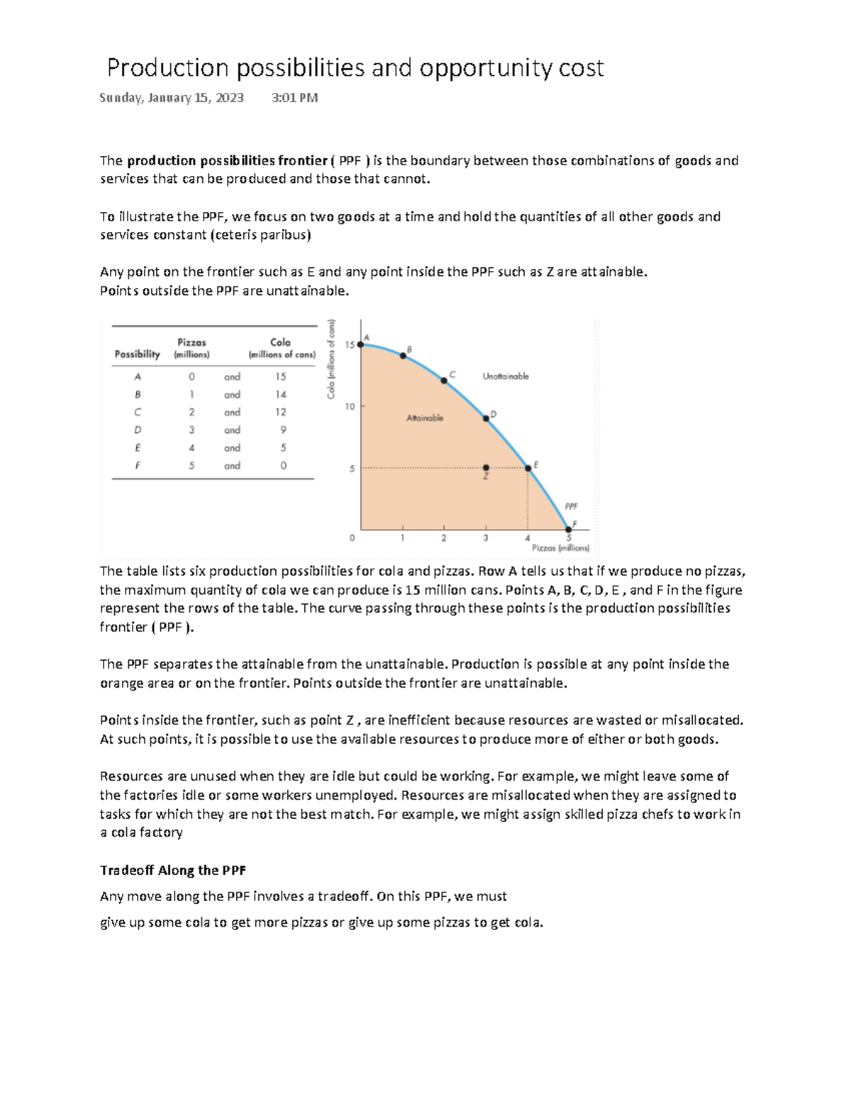 Section 2 PPF, OP, MC - PPF - The production possibilities frontier ...