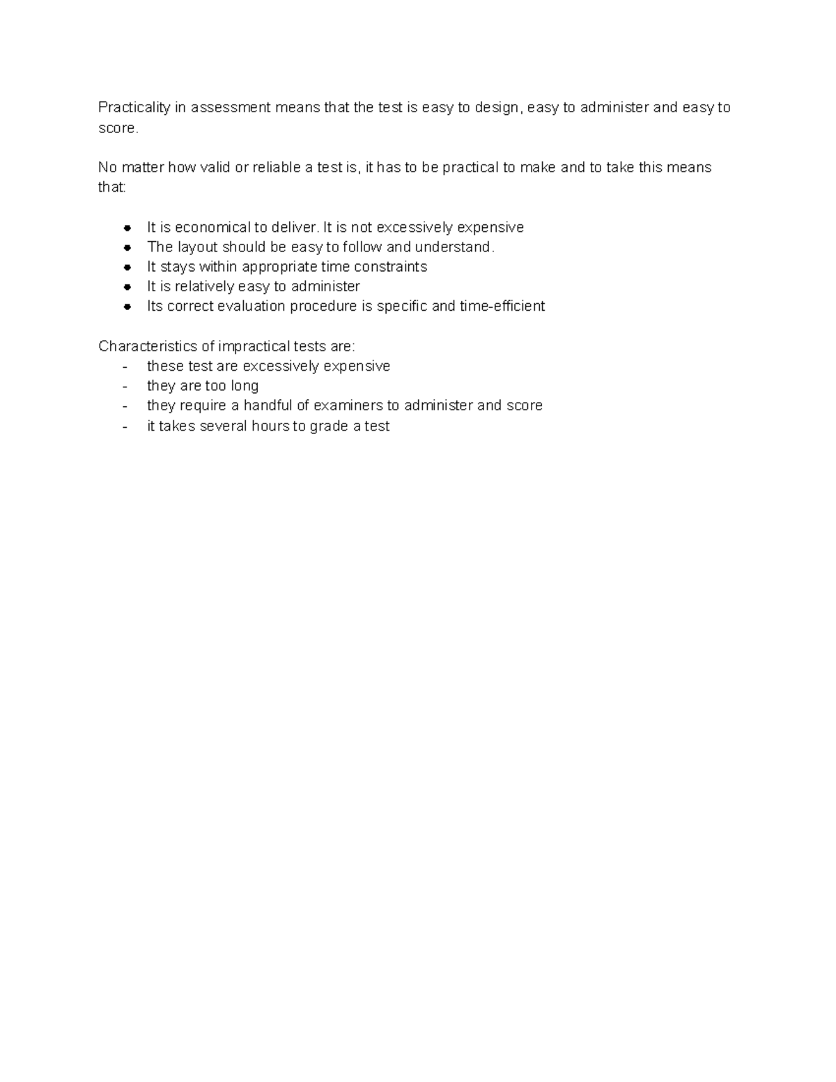 9987997035 - lecture notes - Practicality in assessment means that the ...