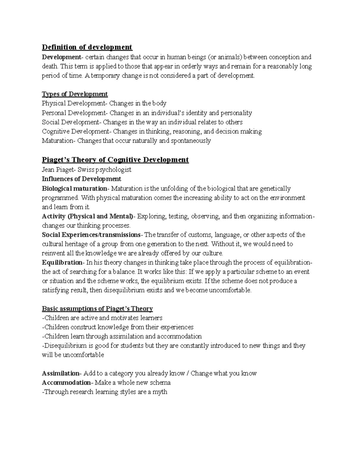 EDU 1001 Study Guide - Professor Downton - Definition of development ...