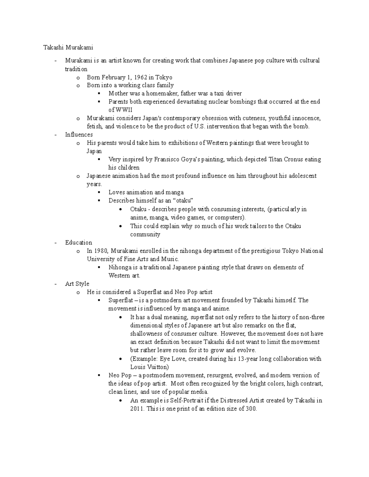 Takashi Murakami - Lecture notes for the course with Dr. Cynthia Bland ...