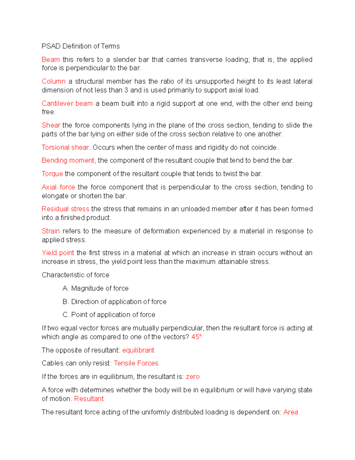 Design Terms - PSAD Definition of Terms Beam this refers to a slender ...