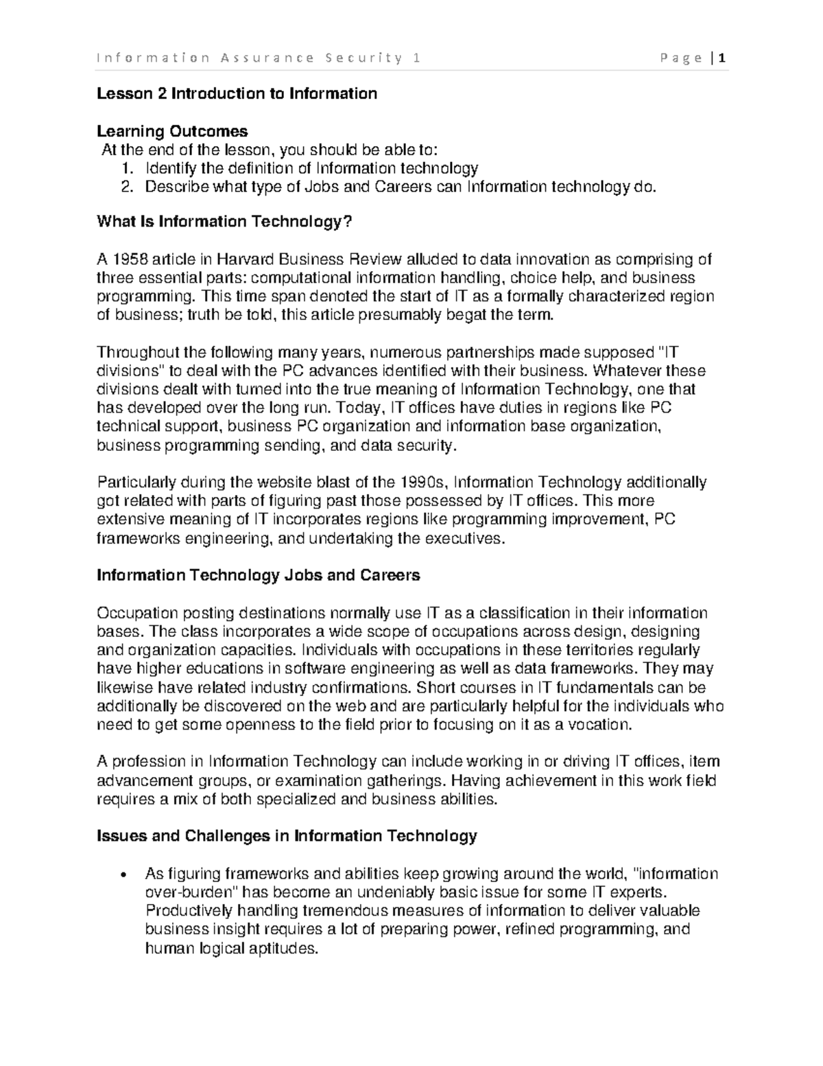 Lesson 2 - uhdudfgwerhqiwudidujsi - I n f o r m a t i o n A s s u r a n ...