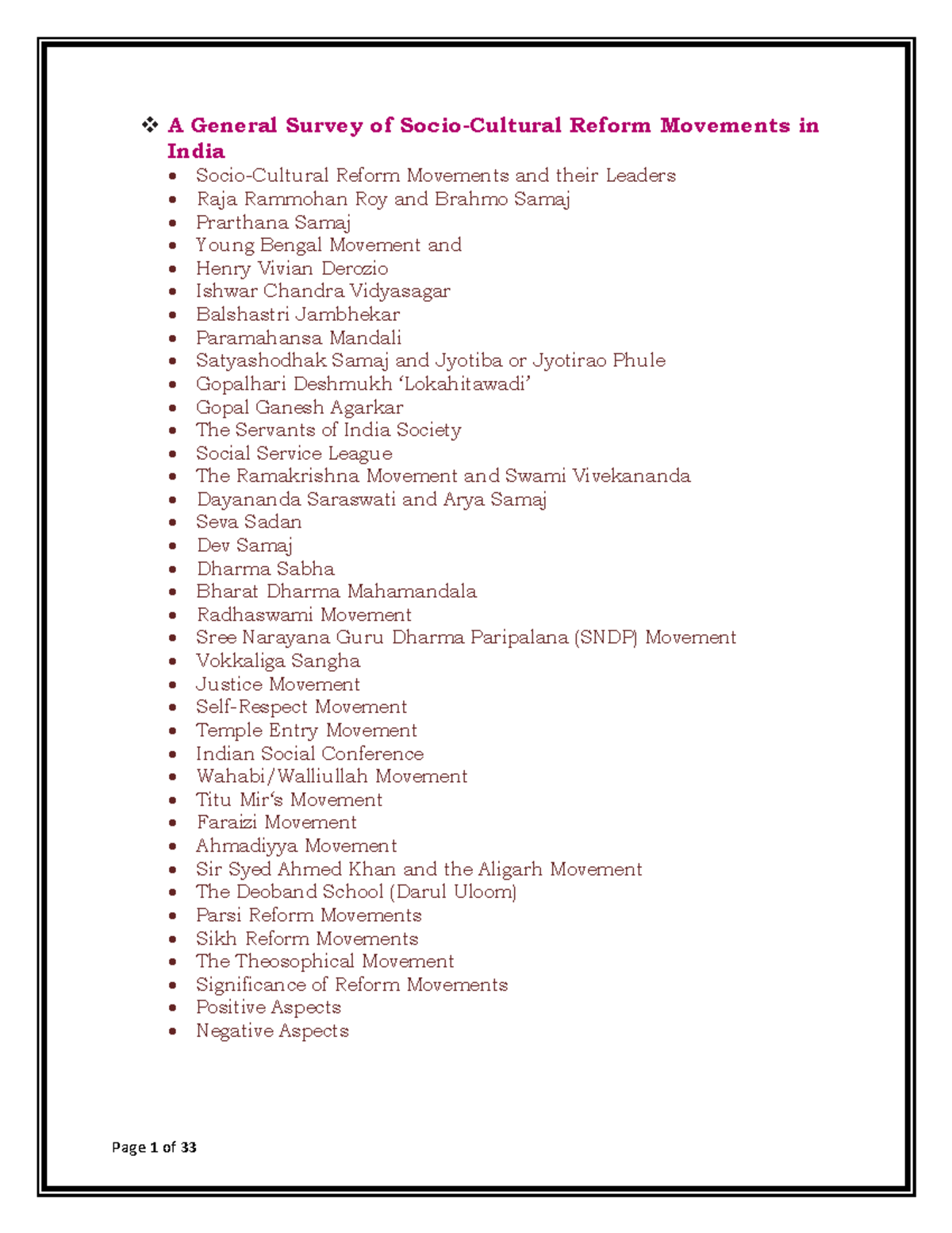 A General Survey of Socio Cultural Reform Movements in India - History ...